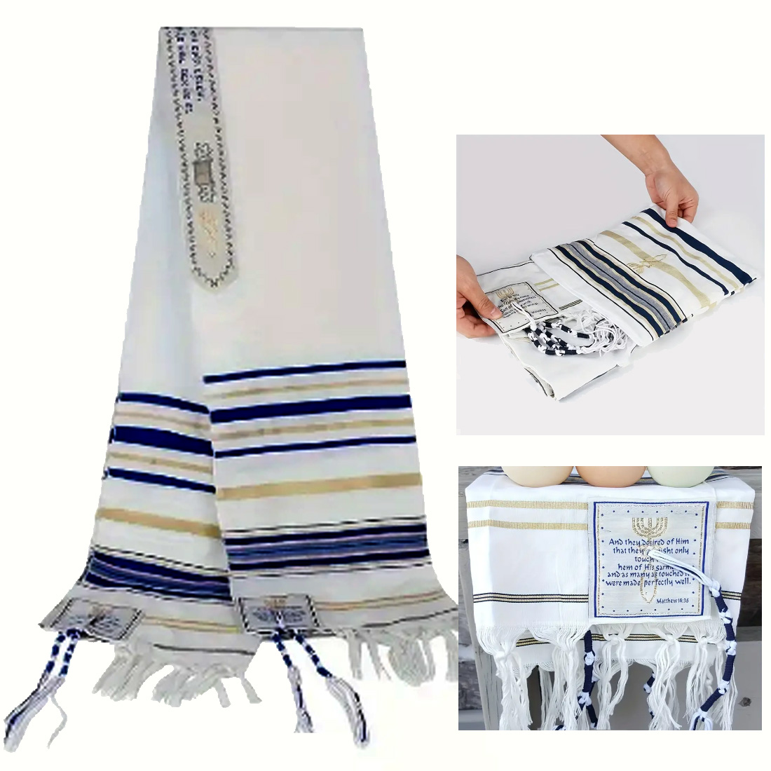 Abba Oil Ltd. - NAVY/GOLD - ACRYLIC HEALING SCRIPTURES TALIT 24"x 72" W ...